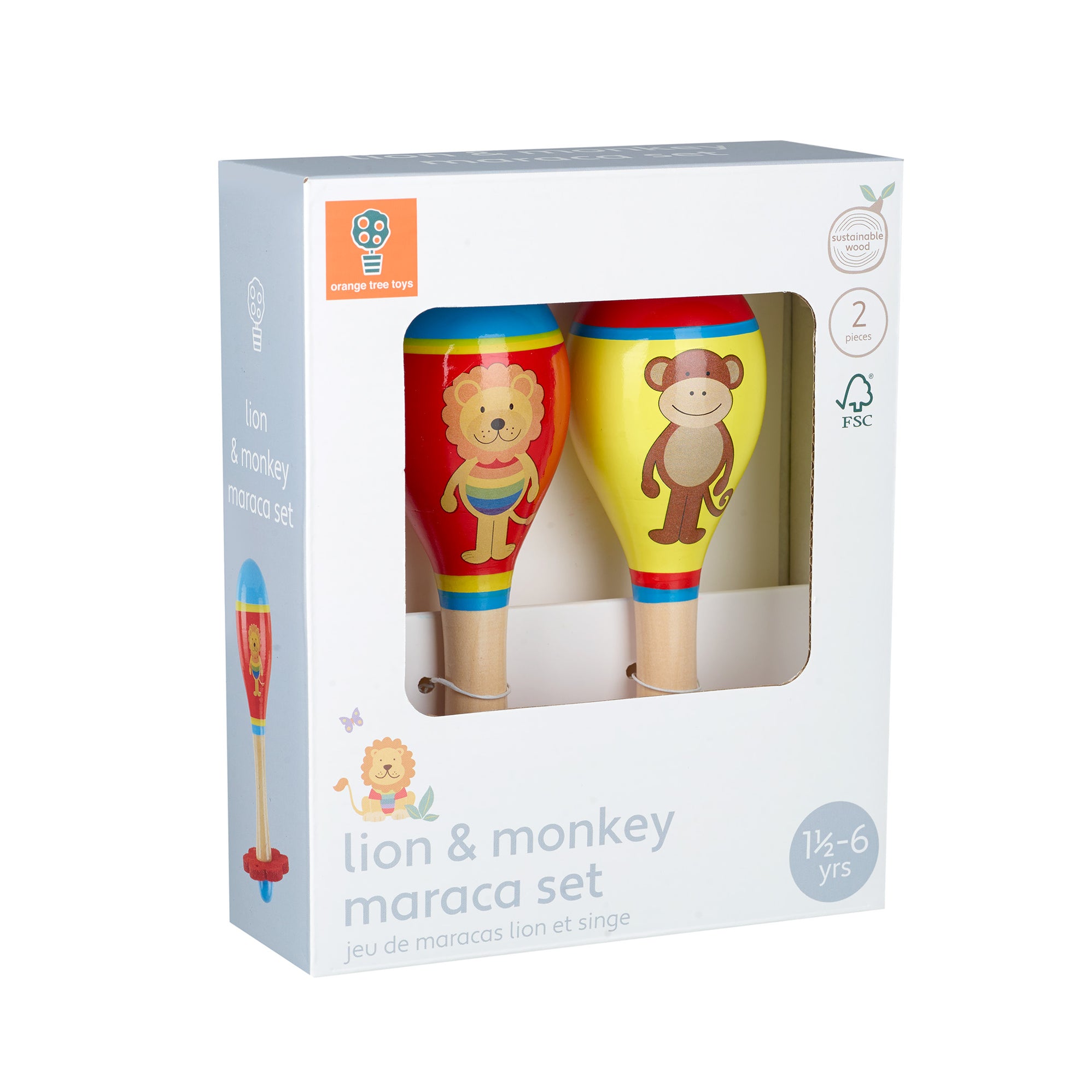 Lion & Monkey Maraca Set– Orange Tree Toys