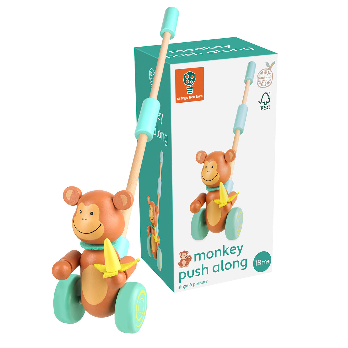 NEW Monkey Boxed Push Along– Orange Tree Toys