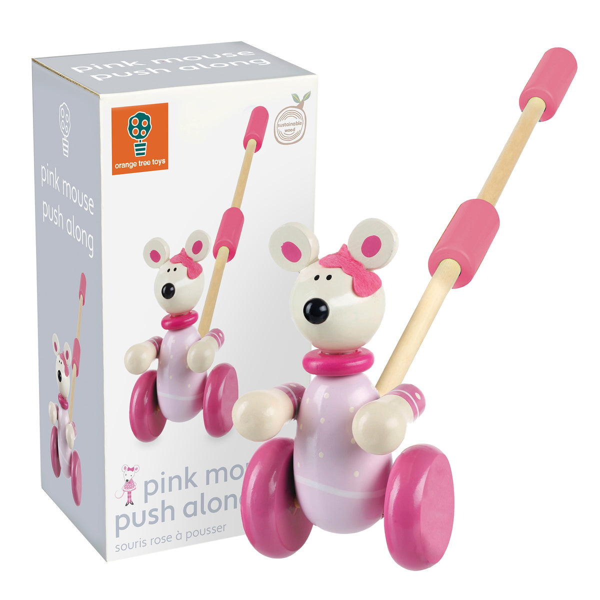 Pink Mouse Boxed Push Along– Orange Tree Toys